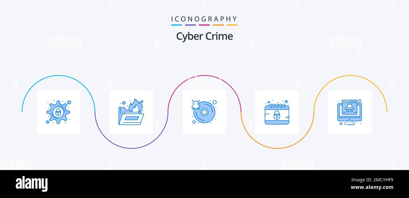 Cyber Crime Blue 5 Icon Pack Including Computer Cyber Database Crime