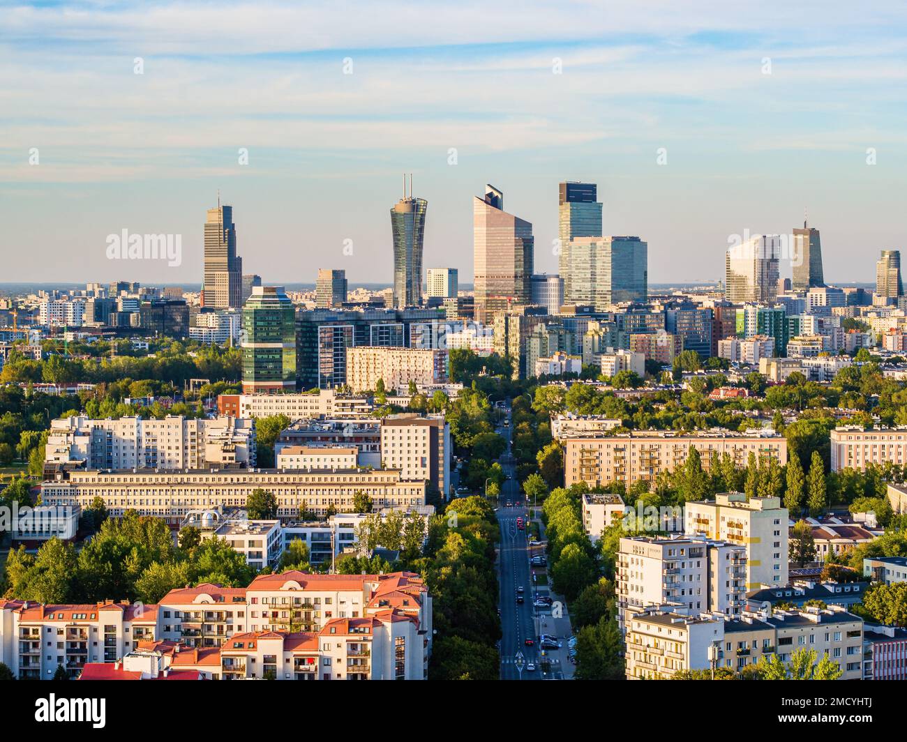 Warsaw skyline aerial landscape, view from Szczesliwice district at ...