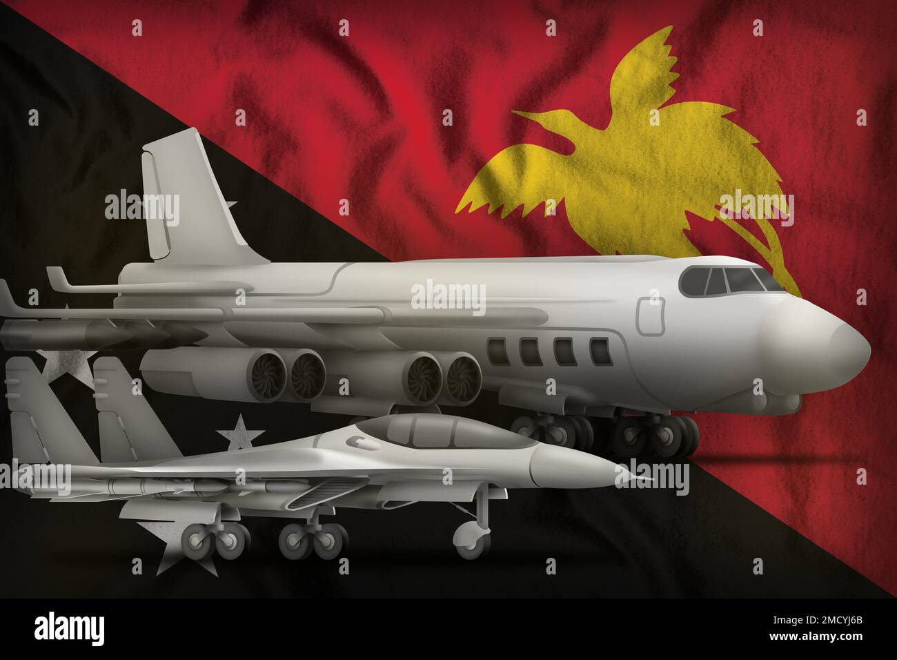 air forces on the Papua New Guinea flag background. Papua New Guinea ...