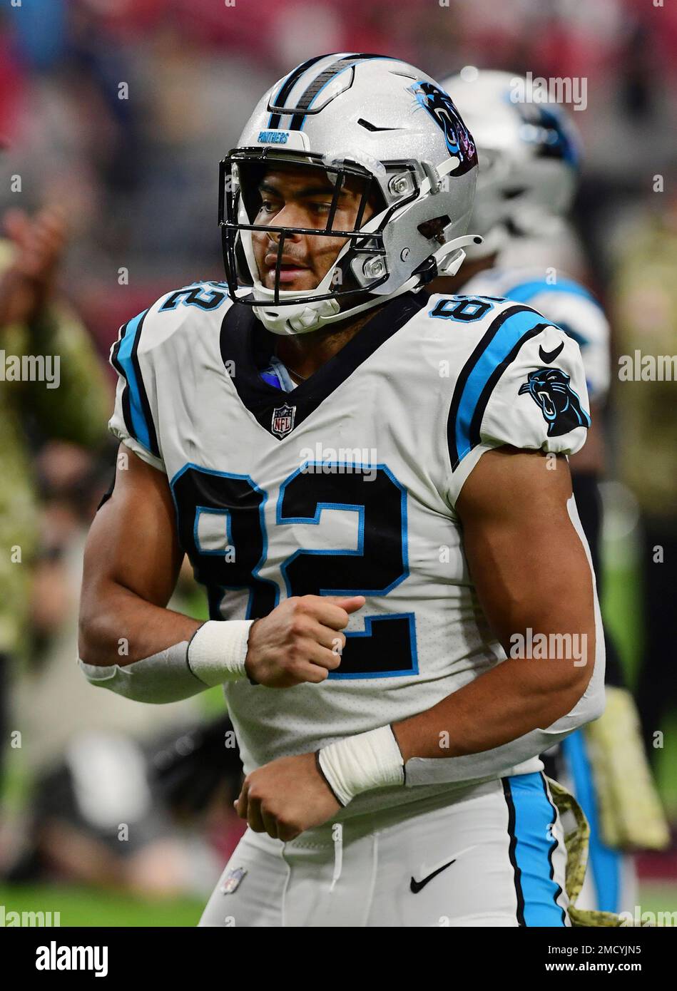 Carolina Panthers tight end Tommy Tremble (82) working out on the field ...