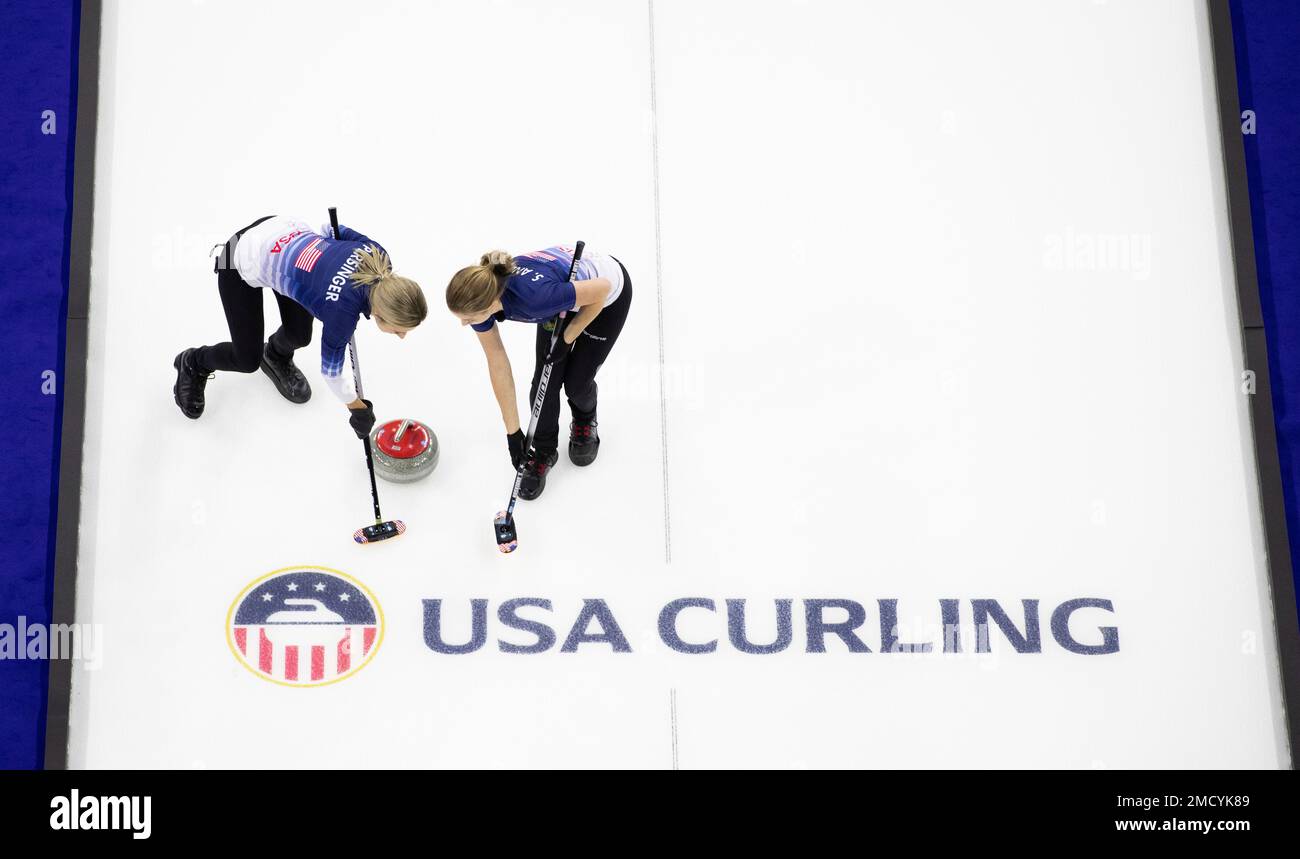 Team Christensen's Vicky Persinger, left, and Sarah Anderson sweep to ...