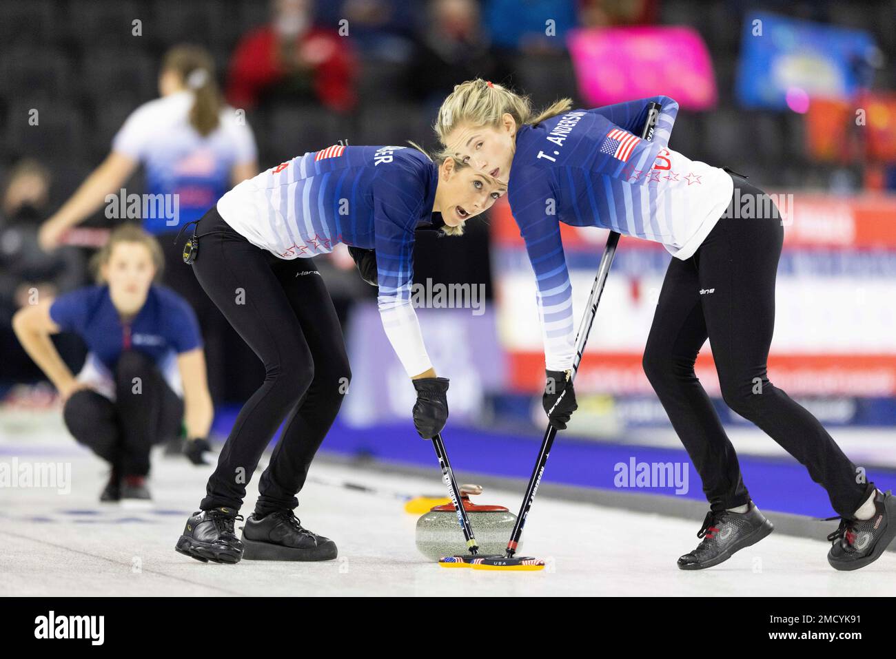 Team Christensen's Vicky Persinger, left, and Taylor Anderson sweep to ...