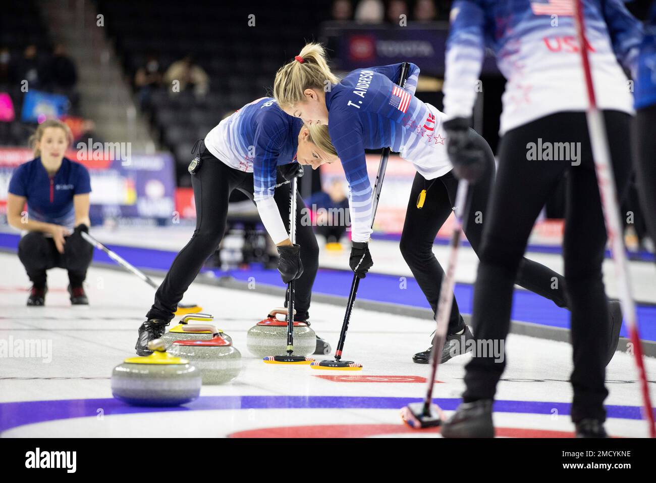 Team Christensen's Vicky Persinger, left, and Taylor Anderson sweep to ...