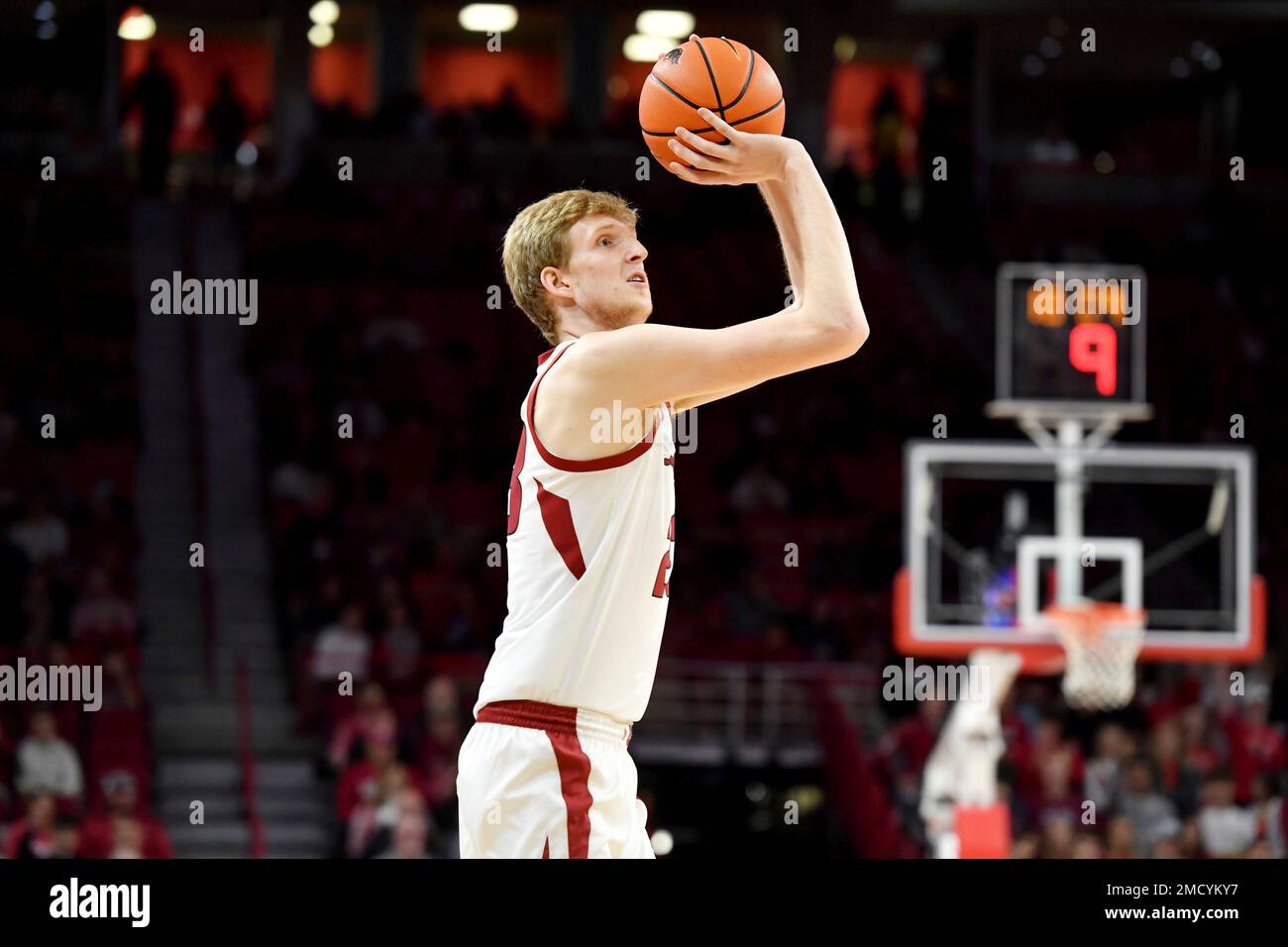 Arkansas forward Connor Vanover (23) shoots against Northern Iowa ...