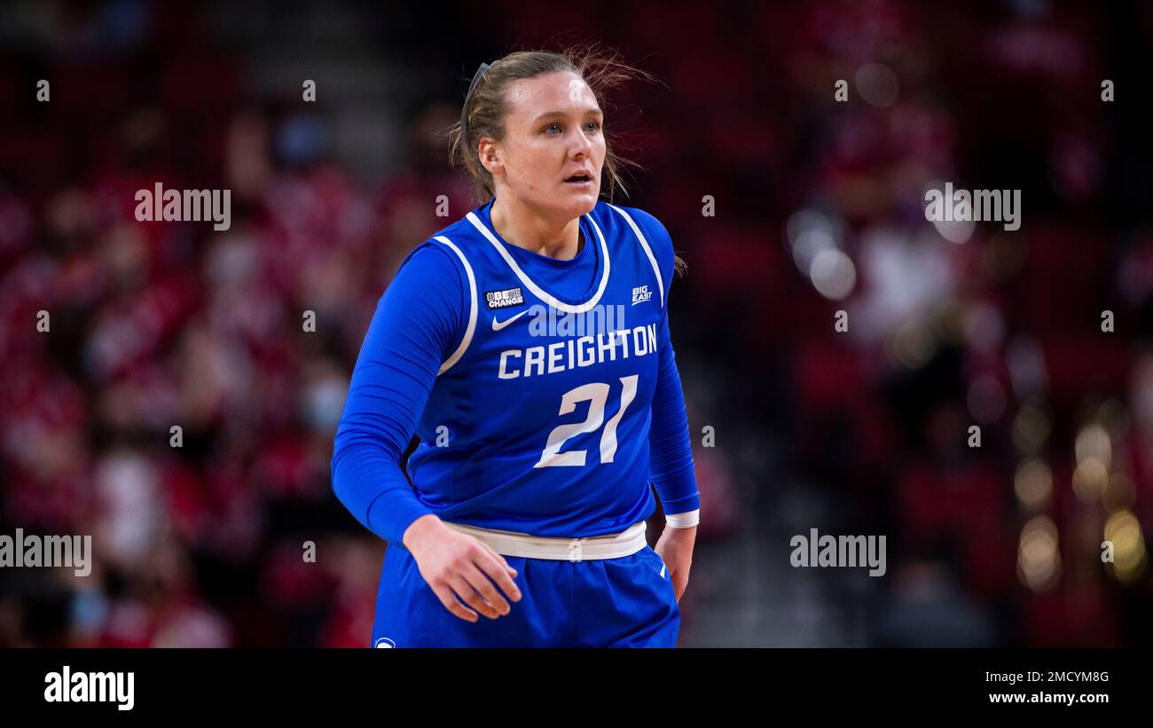 Creighton guard Molly Mogensen (21) runs down the court in the second ...
