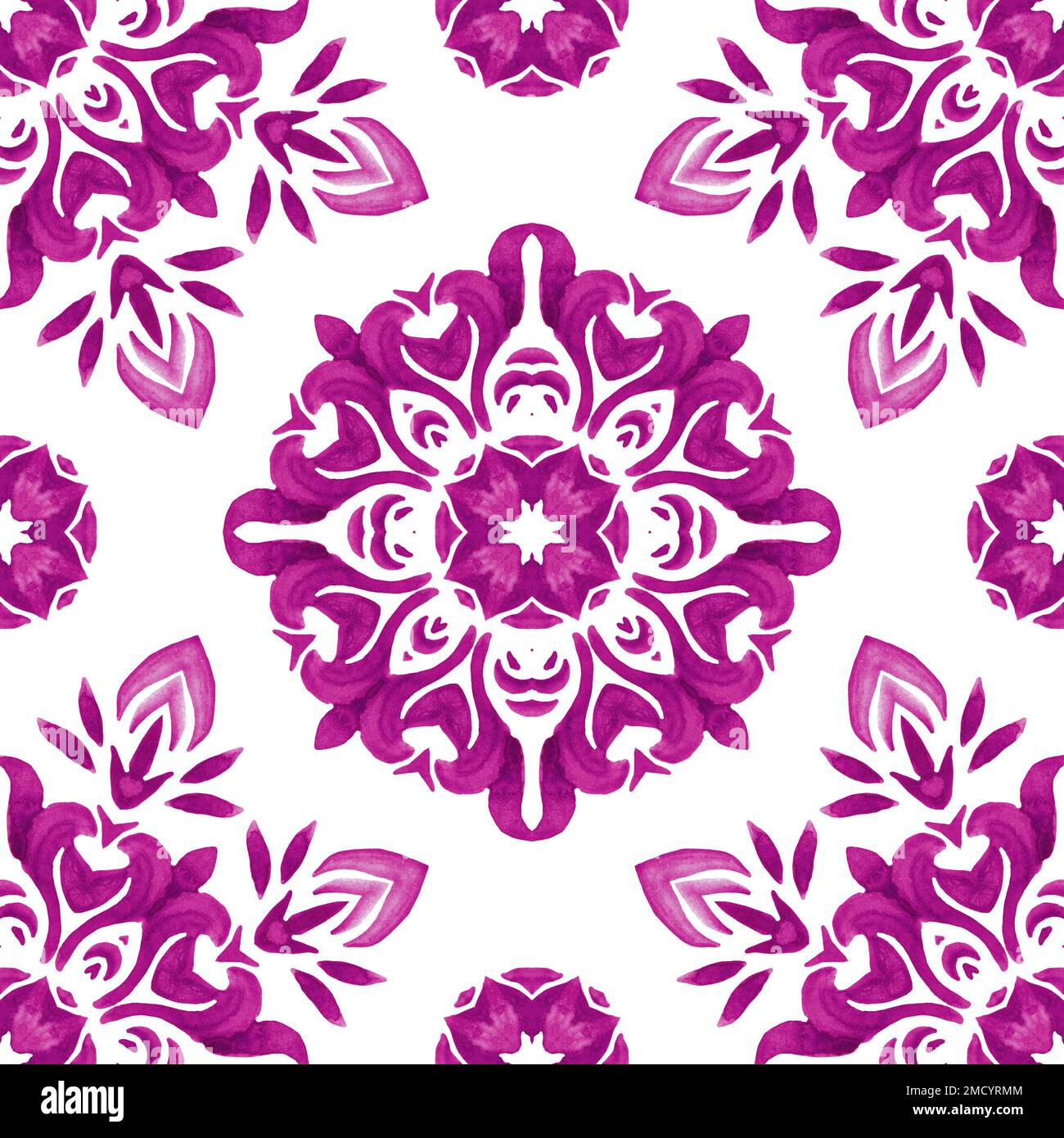 Pink seamless ornamental watercolor arabesque paint tile pattern for ...