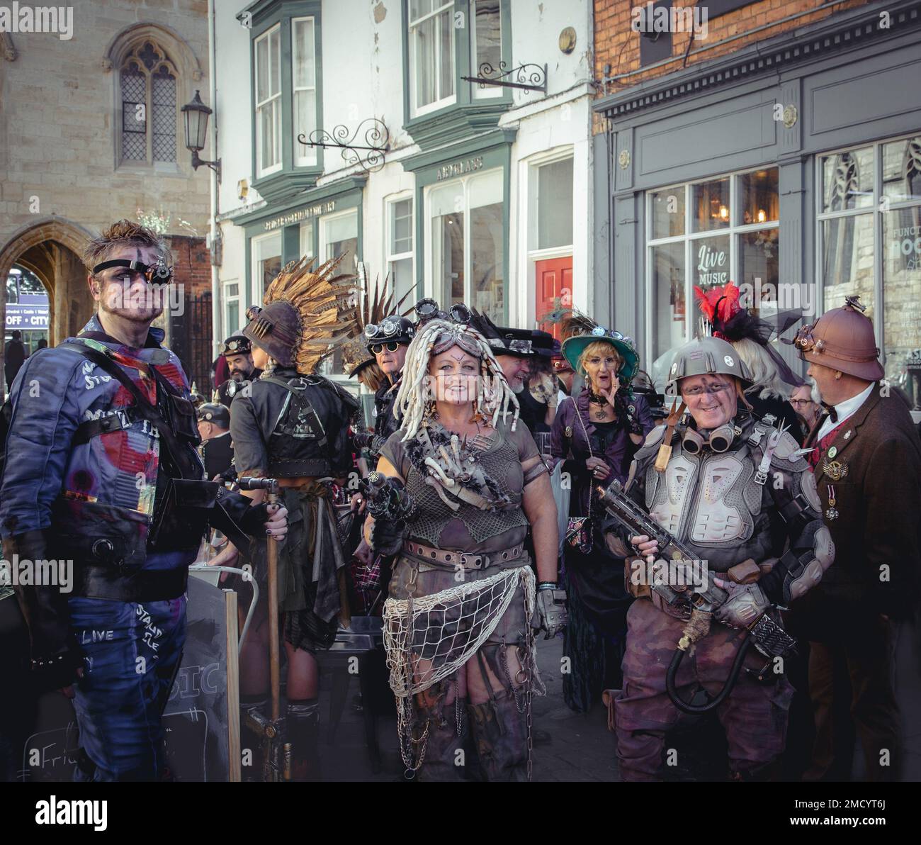 A large group of steampunks dressed in retro futuristic clothing Stock ...