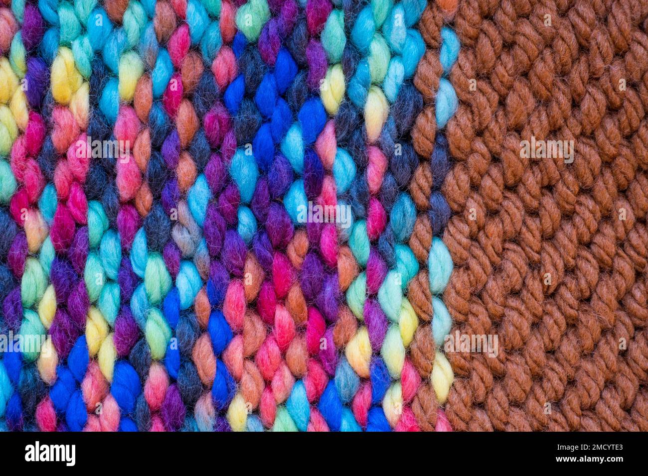 Pattern fabric made of wool. Handmade knitted fabric, color wool ...