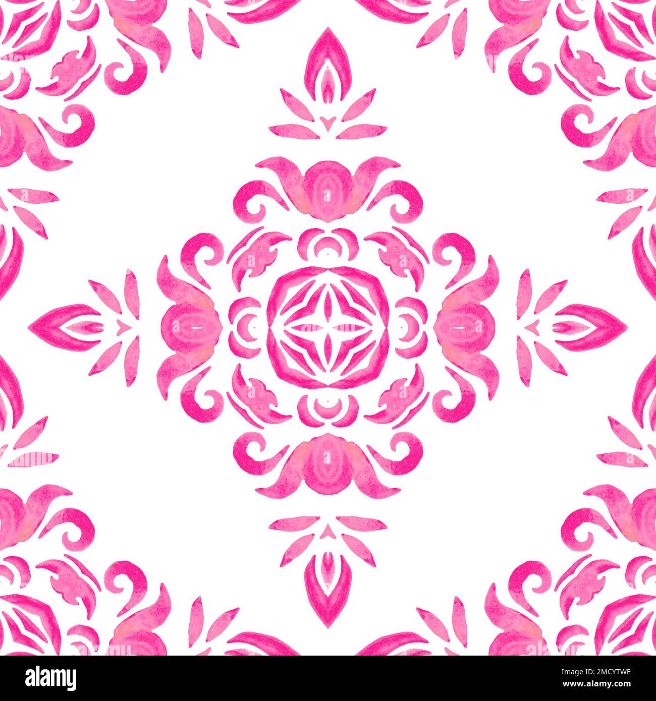 Pink seamless ornamental watercolor arabesque paint tile pattern for ...