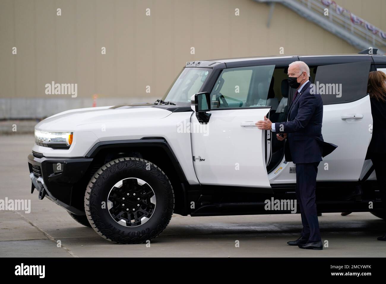 President Joe Biden gets into a Hummer for a test drive at the General ...
