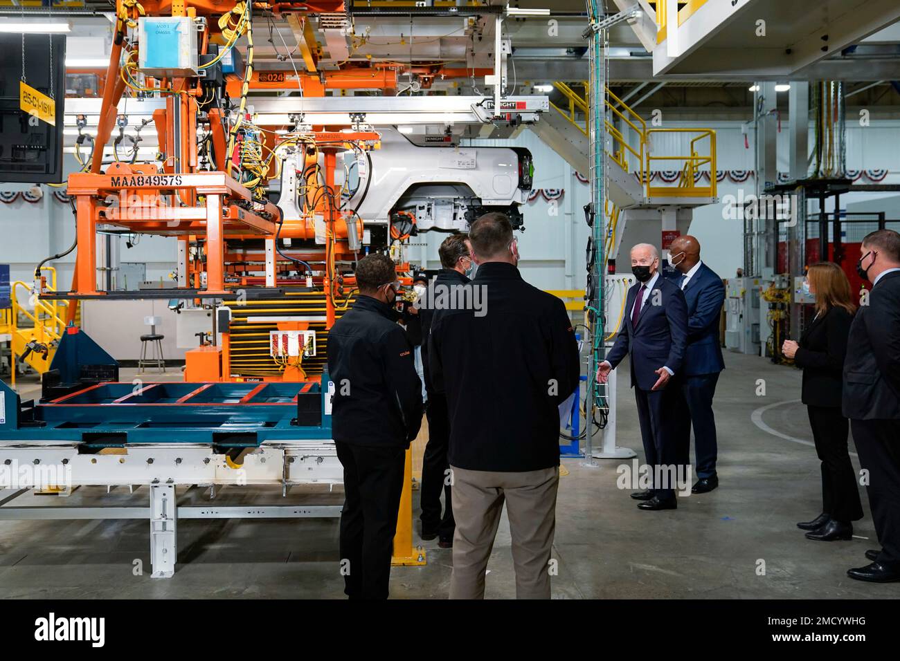 President Joe Biden participates in a tour of the General Motors ...