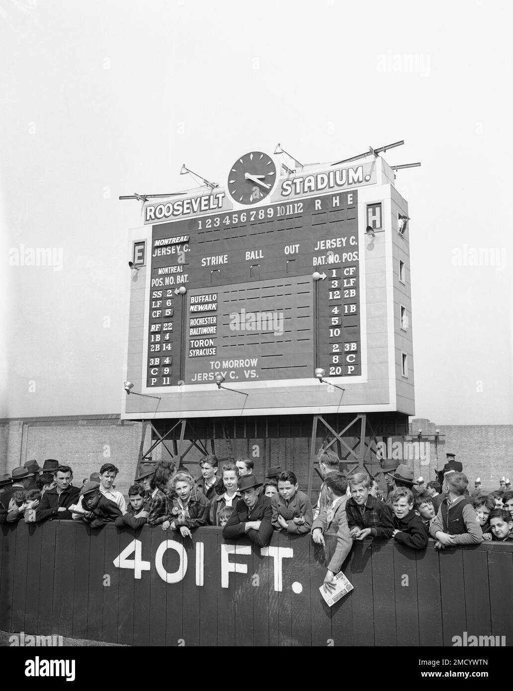 This is a view of the scoreboard at Roosevelt Stadium in Jersey City, N ...
