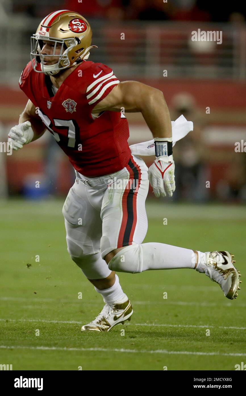 San Francisco 49ers defensive end Nick Bosa (97) rushes the passer ...