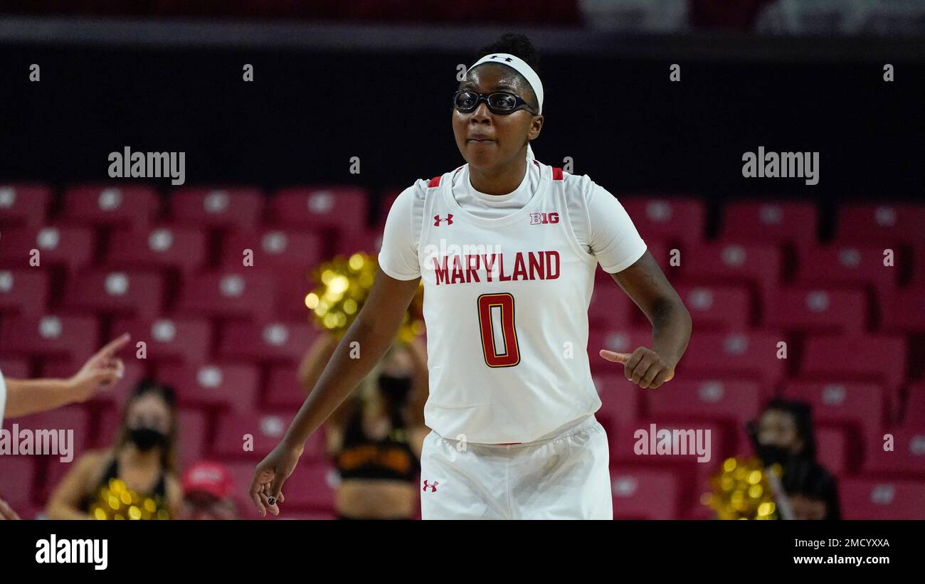 Maryland's Shyanne Sellers looks on during the first half of an NCAA ...