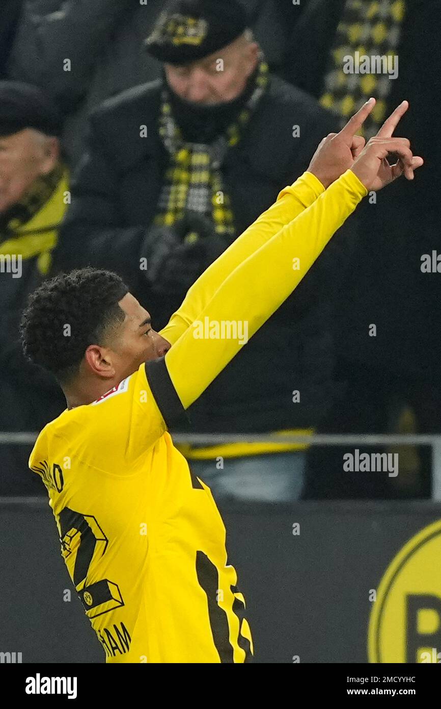 Dortmund's Jude Bellingham celebrates scoring his side's first goal ...