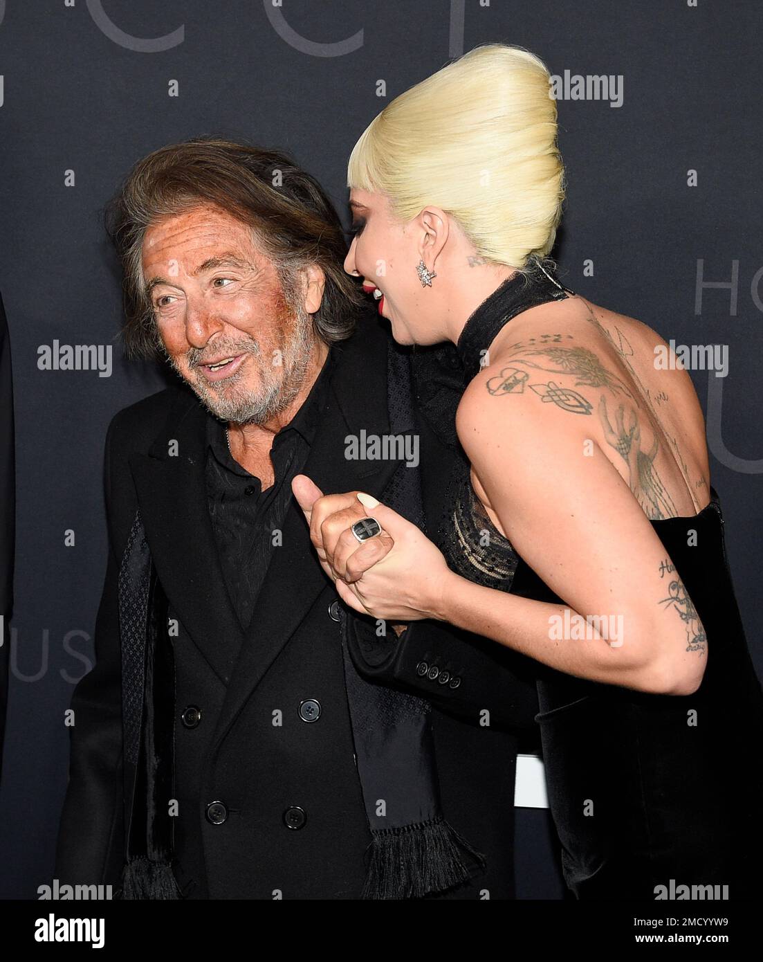 Al Pacino, left, and Lady Gaga attend the premiere of "House of Gucci ...