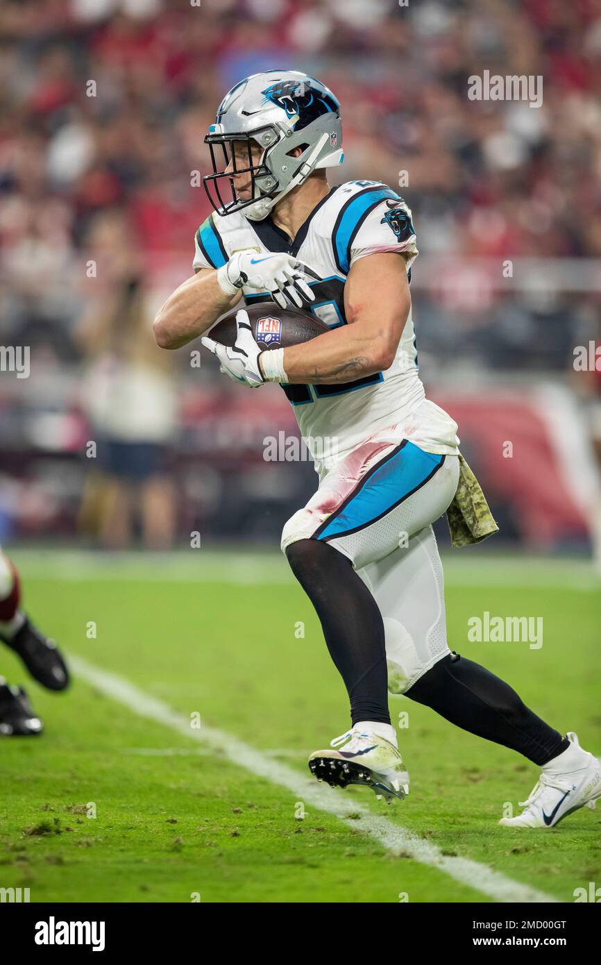 Running back (22) Christian McCaffery of the Carolina Panthers runs the ...