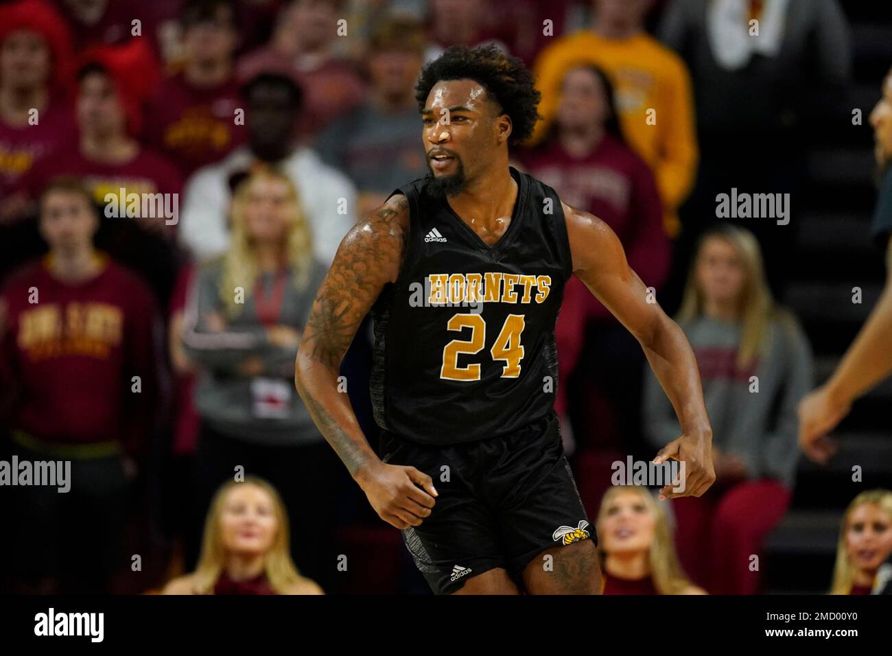 Alabama State guard Isaiah Range (24) reacts after making a basket ...