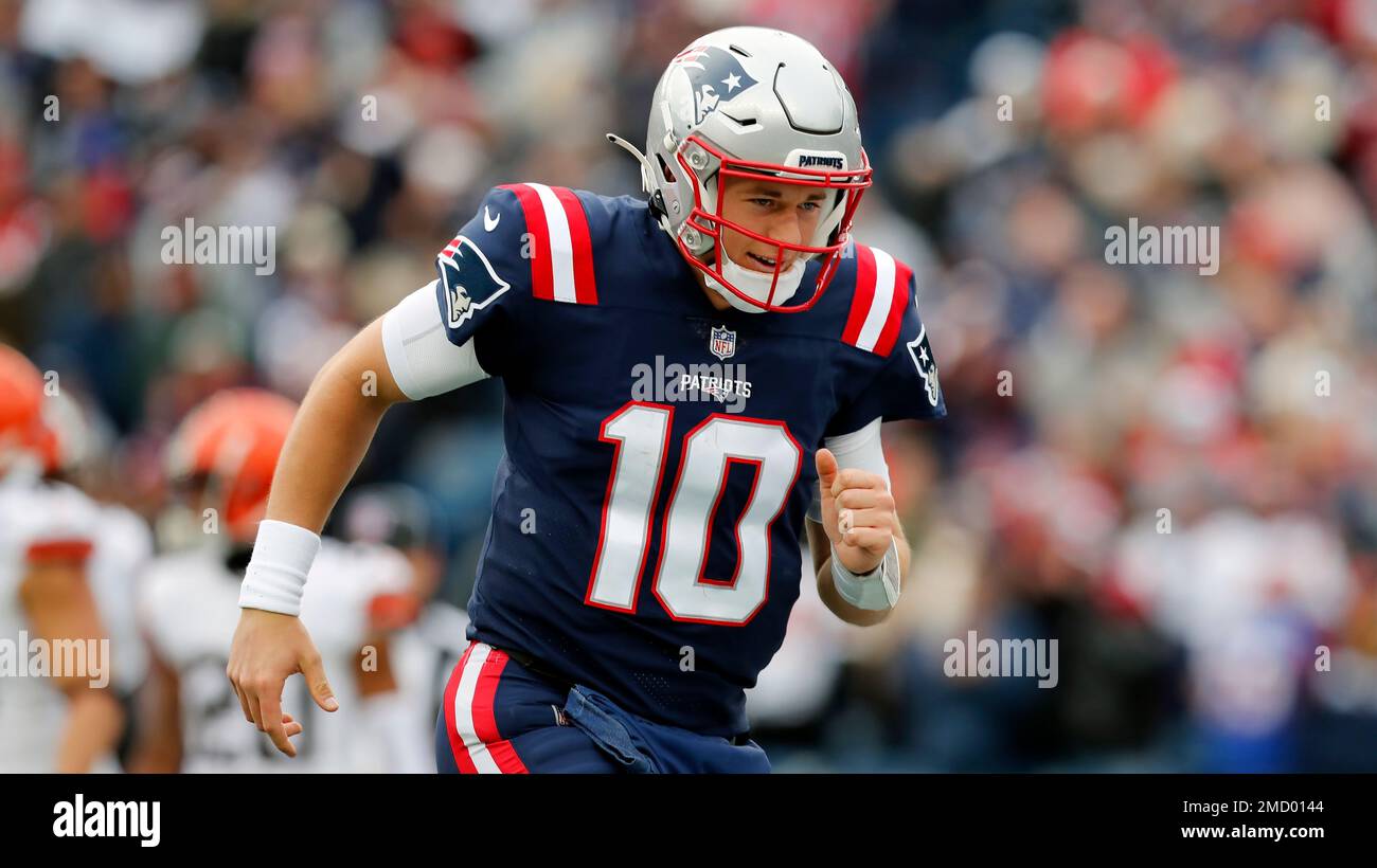 New England Patriots quarterback Mac Jones during the first half of an ...