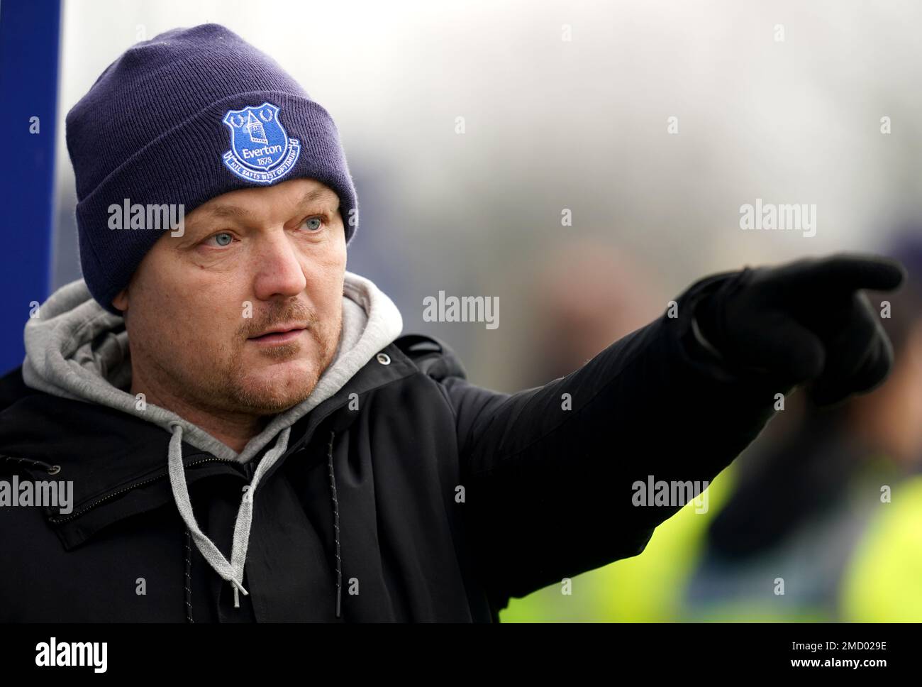 Everton manager Brian Sorensen gestures from the side line during the ...