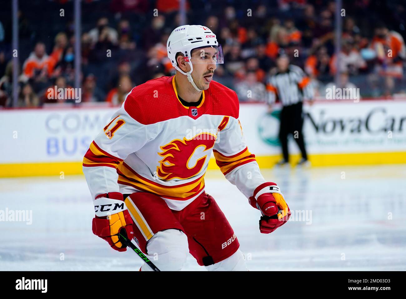 Calgary Flames' Mikael Backlund plays during an NHL hockey game, Tuesday, Nov. 16, 2021, in ...
