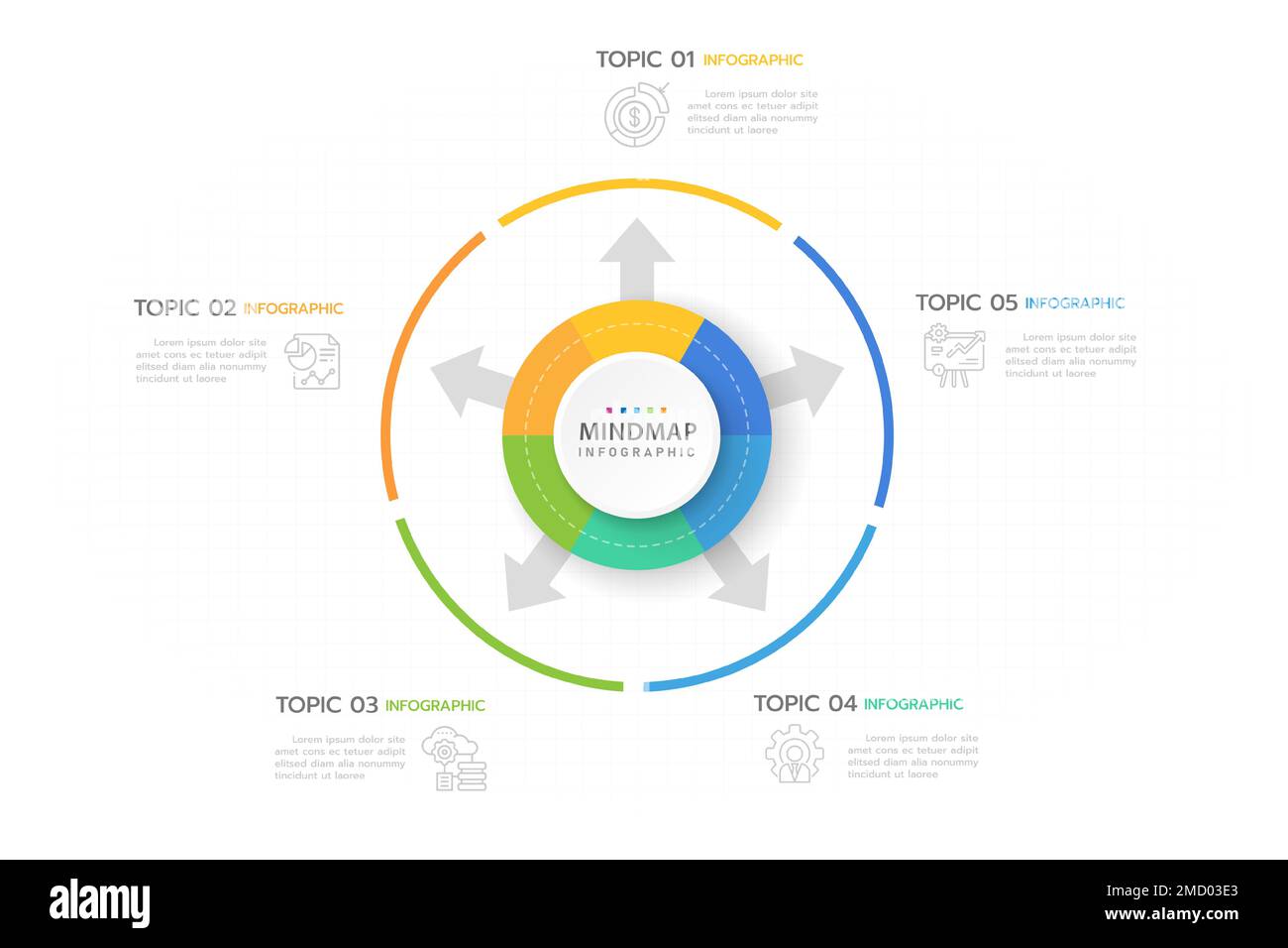 Infographic template for business. 5 Steps Modern Mindmap diagram with circles and arrows ...