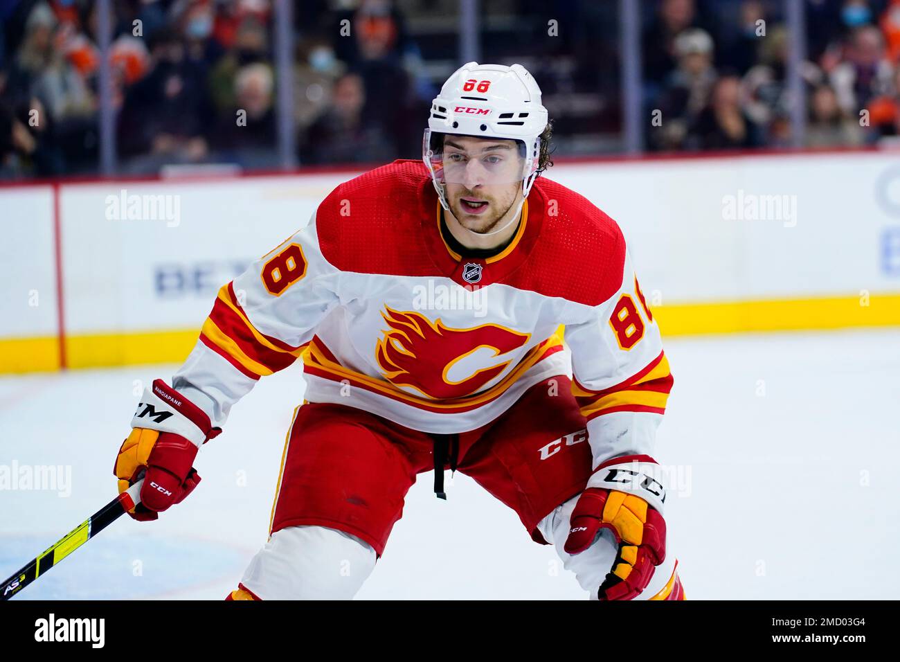 Calgary Flames' Andrew Mangiapane plays during an NHL hockey game ...