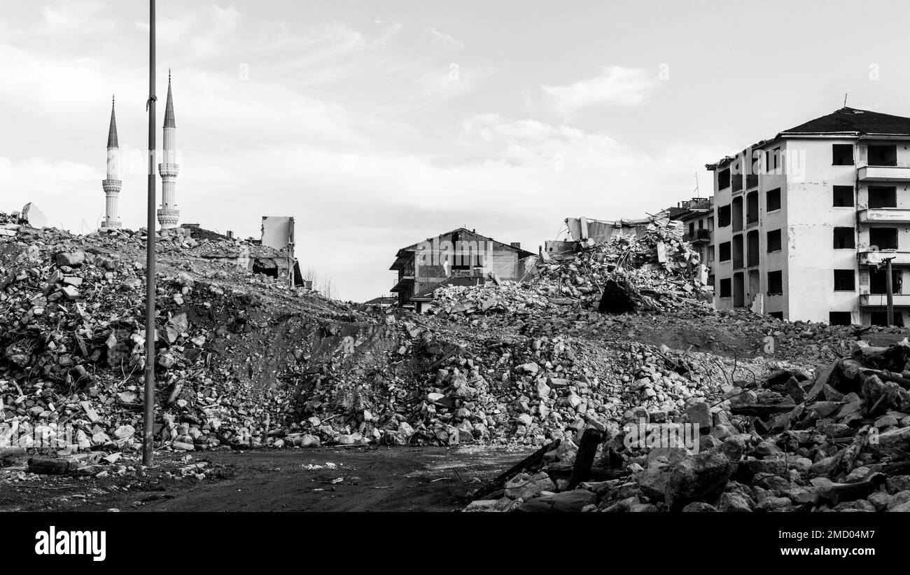 Earthquake in Turkey. Ruined houses after a massive earthquake in ...