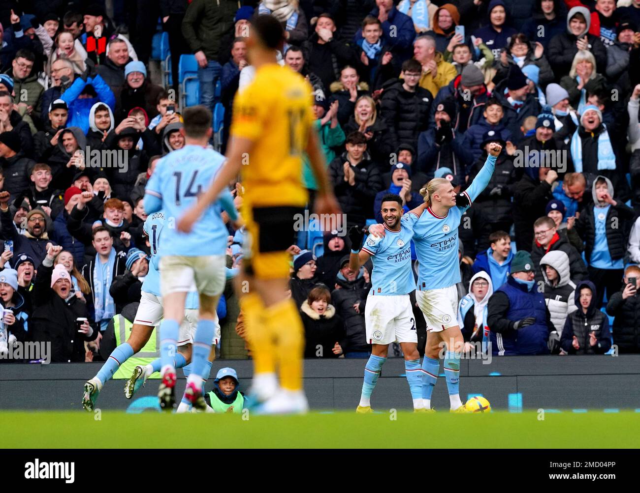 Manchester City's Erling Haaland (right) celebrates scoring their side ...