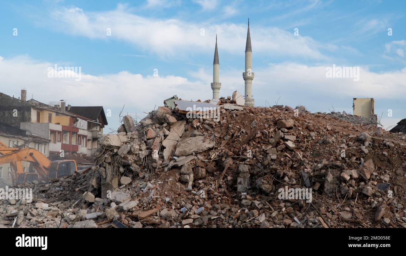 Earthquake in Turkey. Ruined houses after a massive earthquake in ...