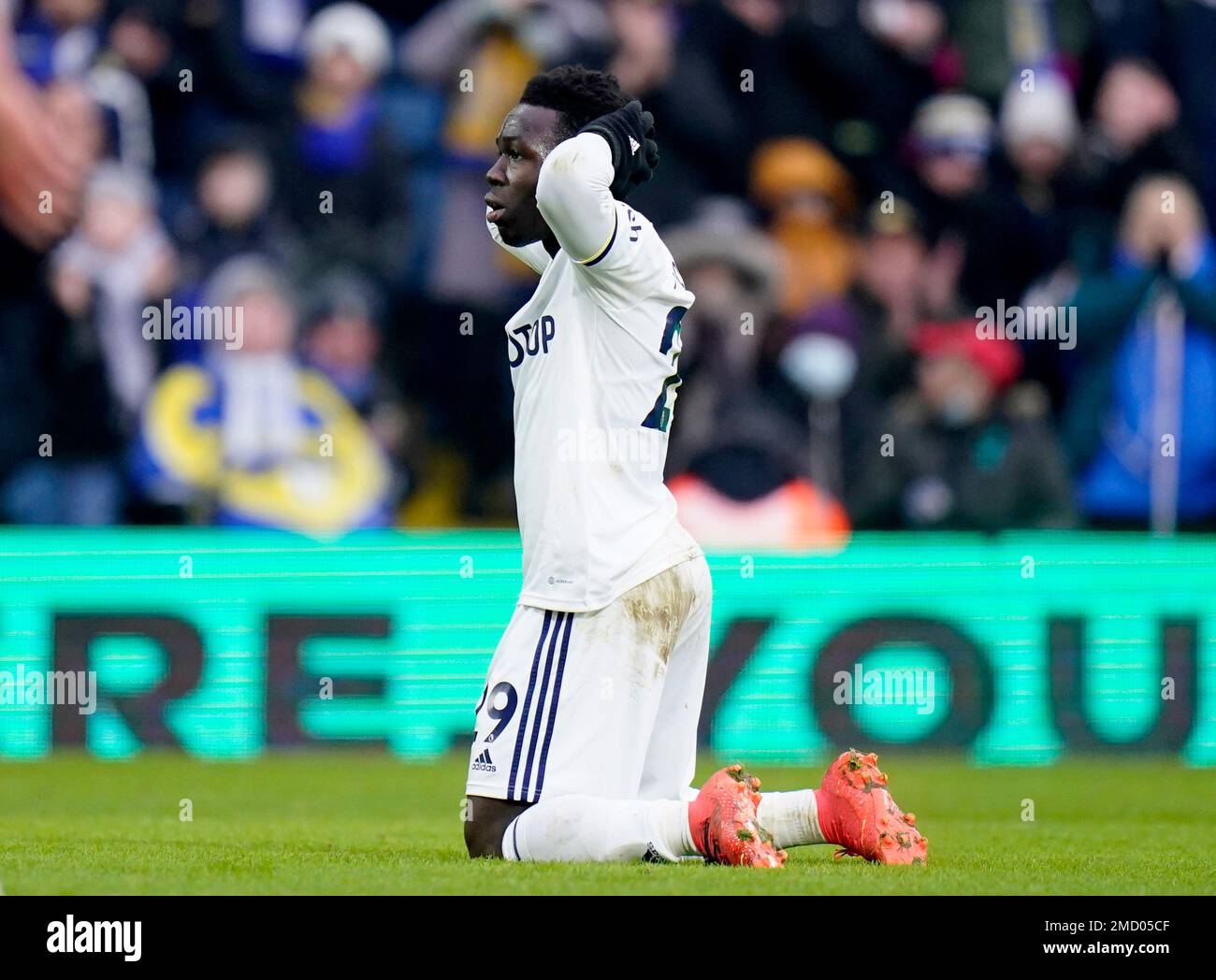 Leeds United's Wilfried Gnonto reacts to a missed chance during the ...