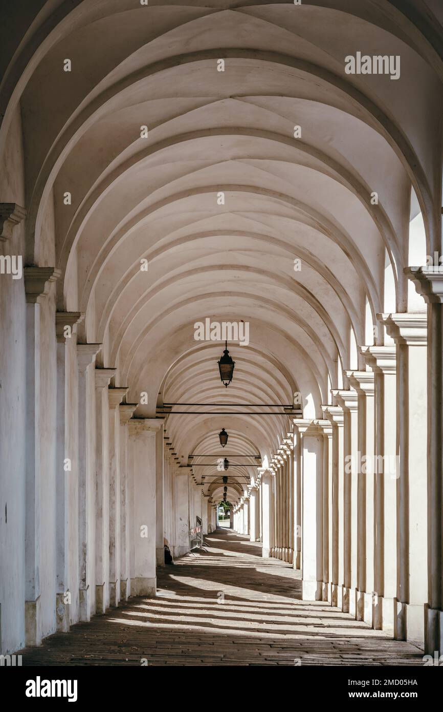 Historic buildings, Marble corridor in sunlight, Arcades of Mount ...