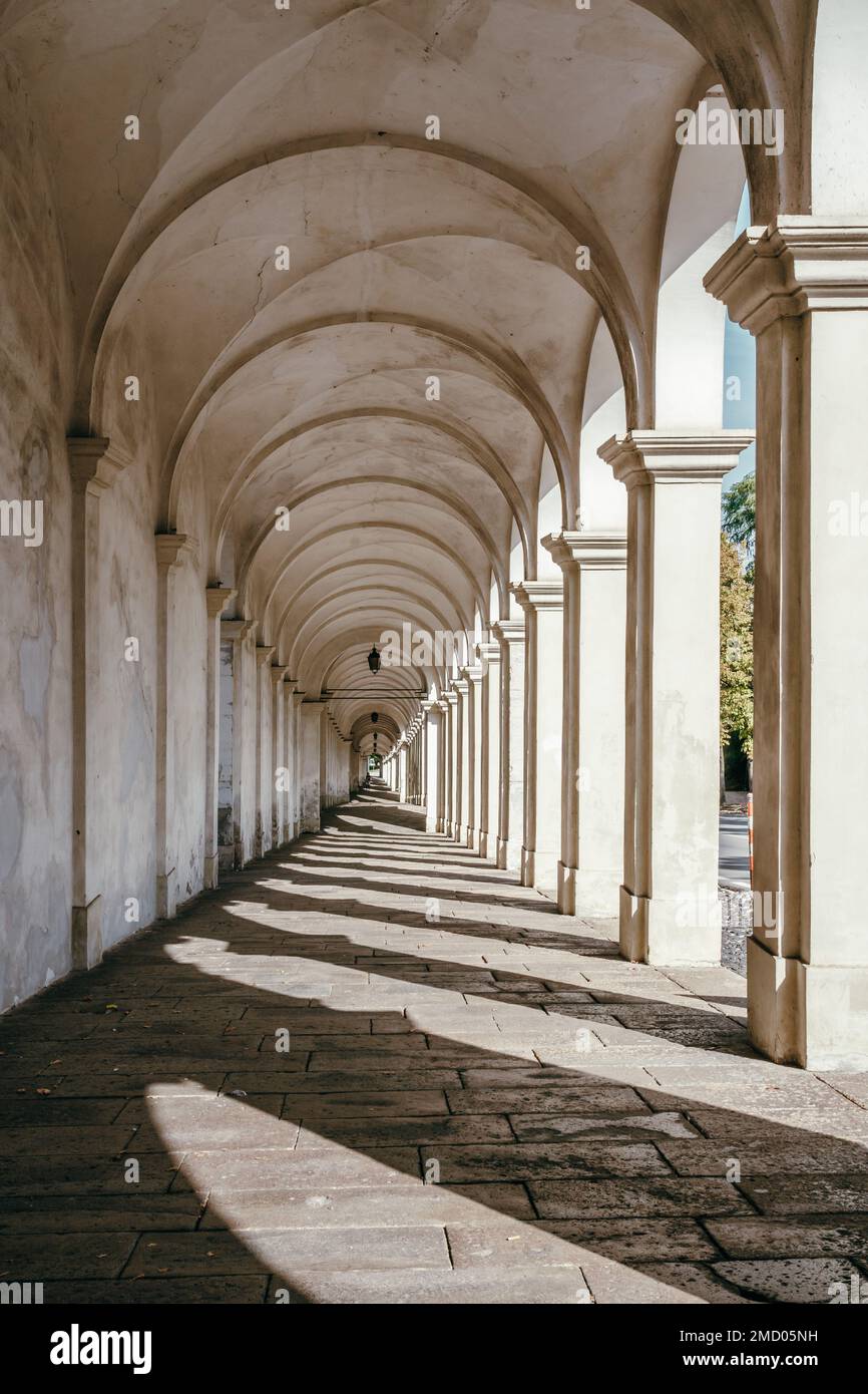Historic buildings, Marble corridor in sunlight, Arcades of Mount ...