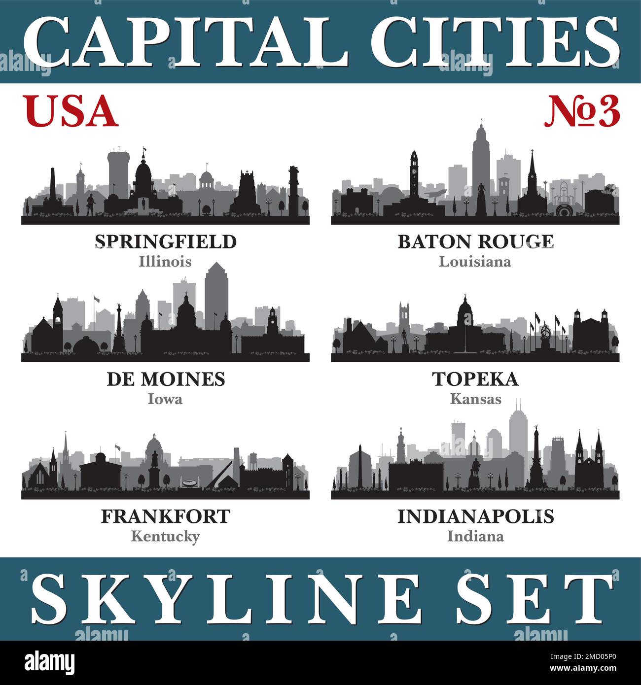Capital cities skyline set. USA. Part 3. Vector silhouette background ...