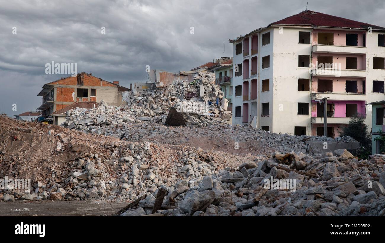 Earthquake in Turkey. Ruined houses after a massive earthquake in ...