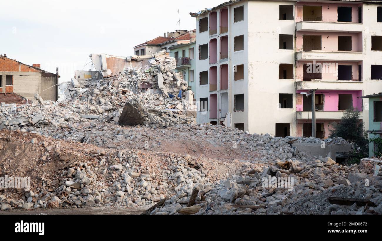 Earthquake in Turkey. Ruined houses after a massive earthquake in ...