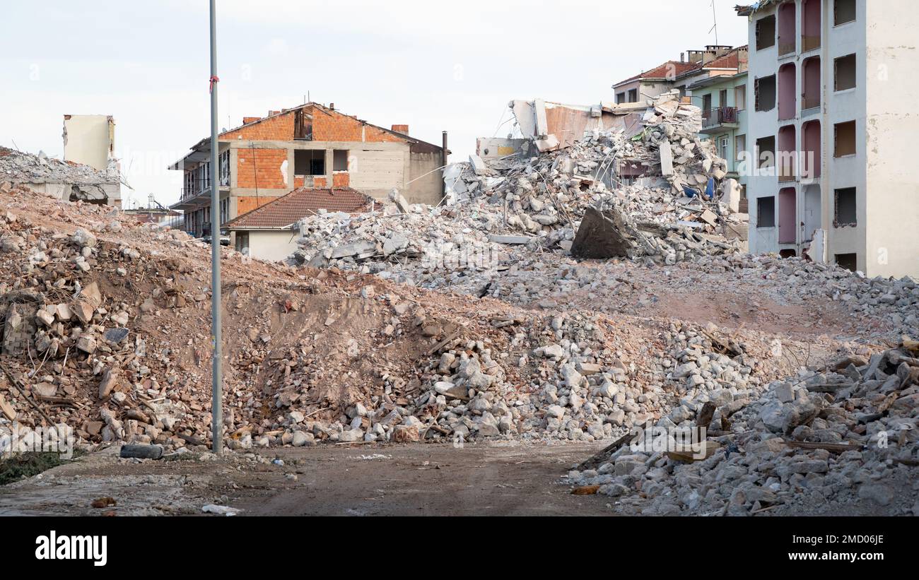 Earthquake in Turkey. Ruined houses after a massive earthquake in ...