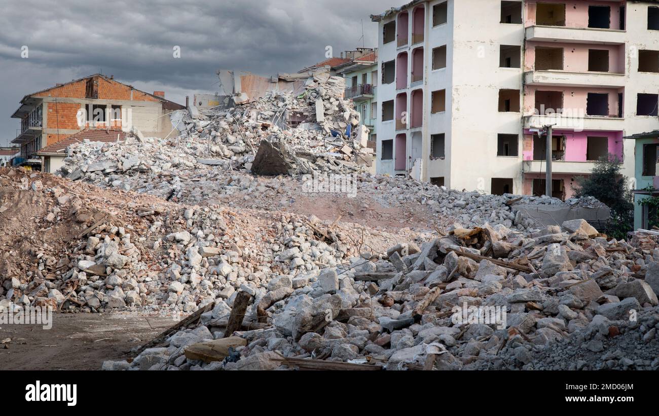Earthquake in Turkey. Ruined houses after a massive earthquake in ...