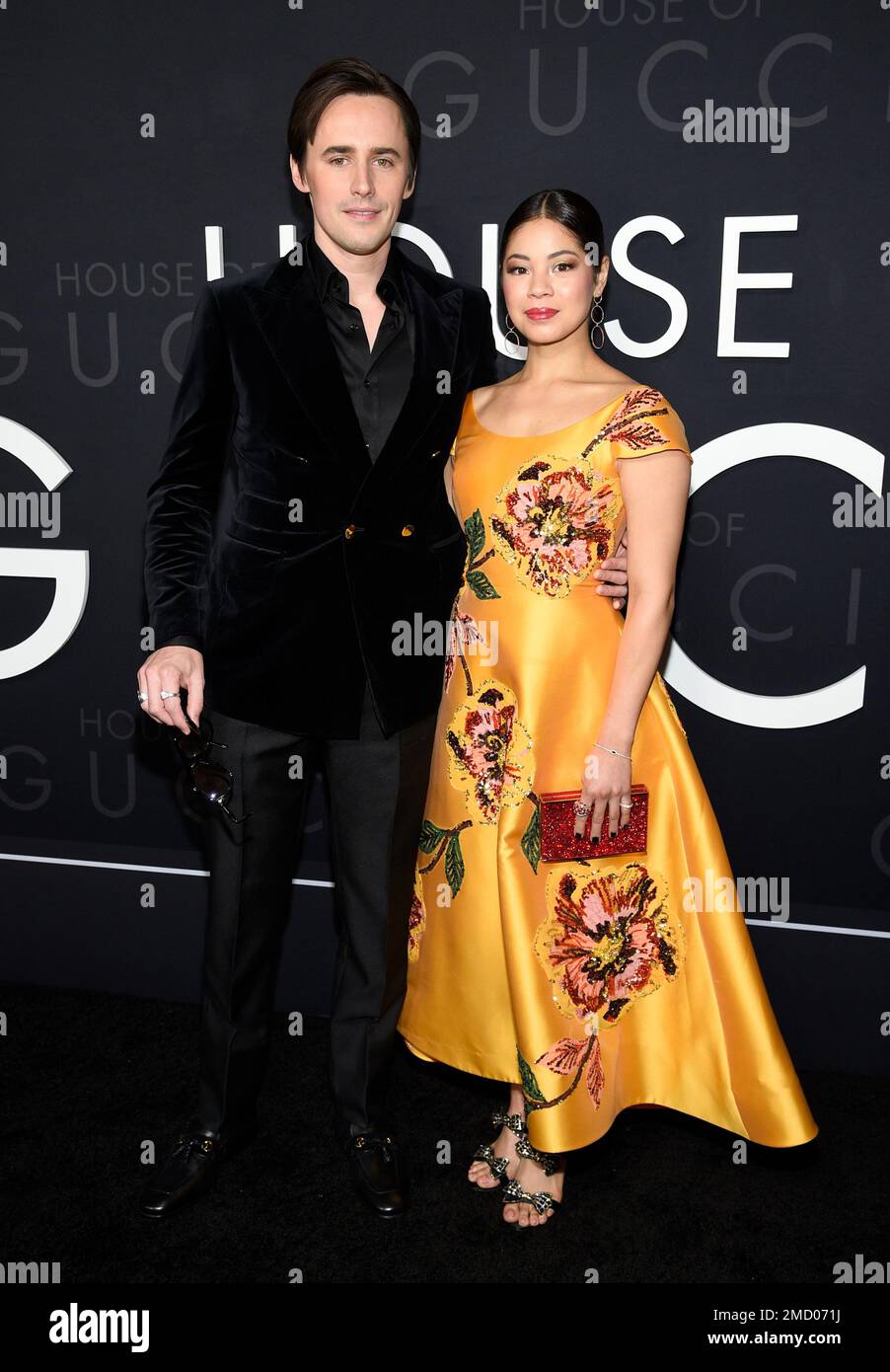 Reeve Carney, left, and Eva Noblezada attend the premiere of "House of ...