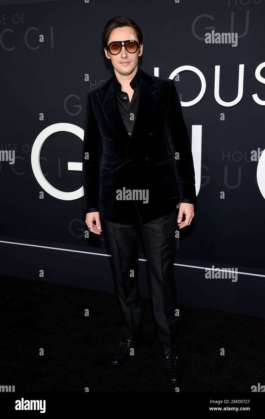 Reeve Carney attends the premiere of "House of Gucci" at Rose Theater ...
