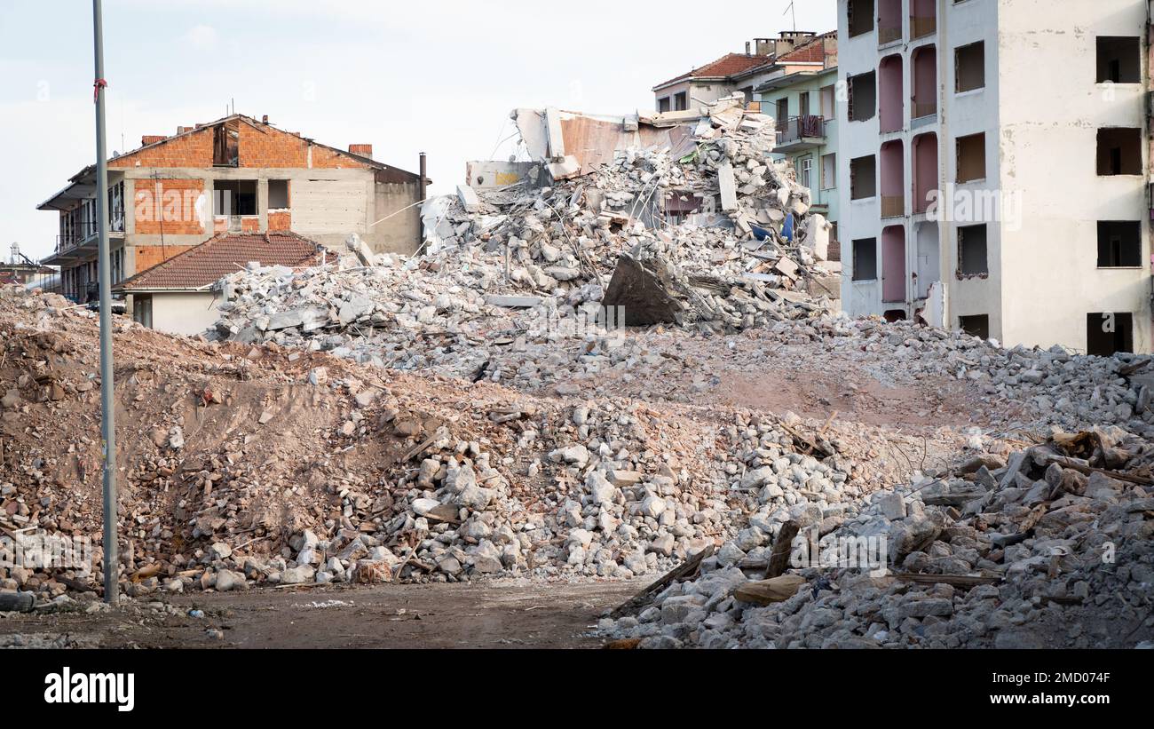 Earthquake in Turkey. Ruined houses after a massive earthquake in ...