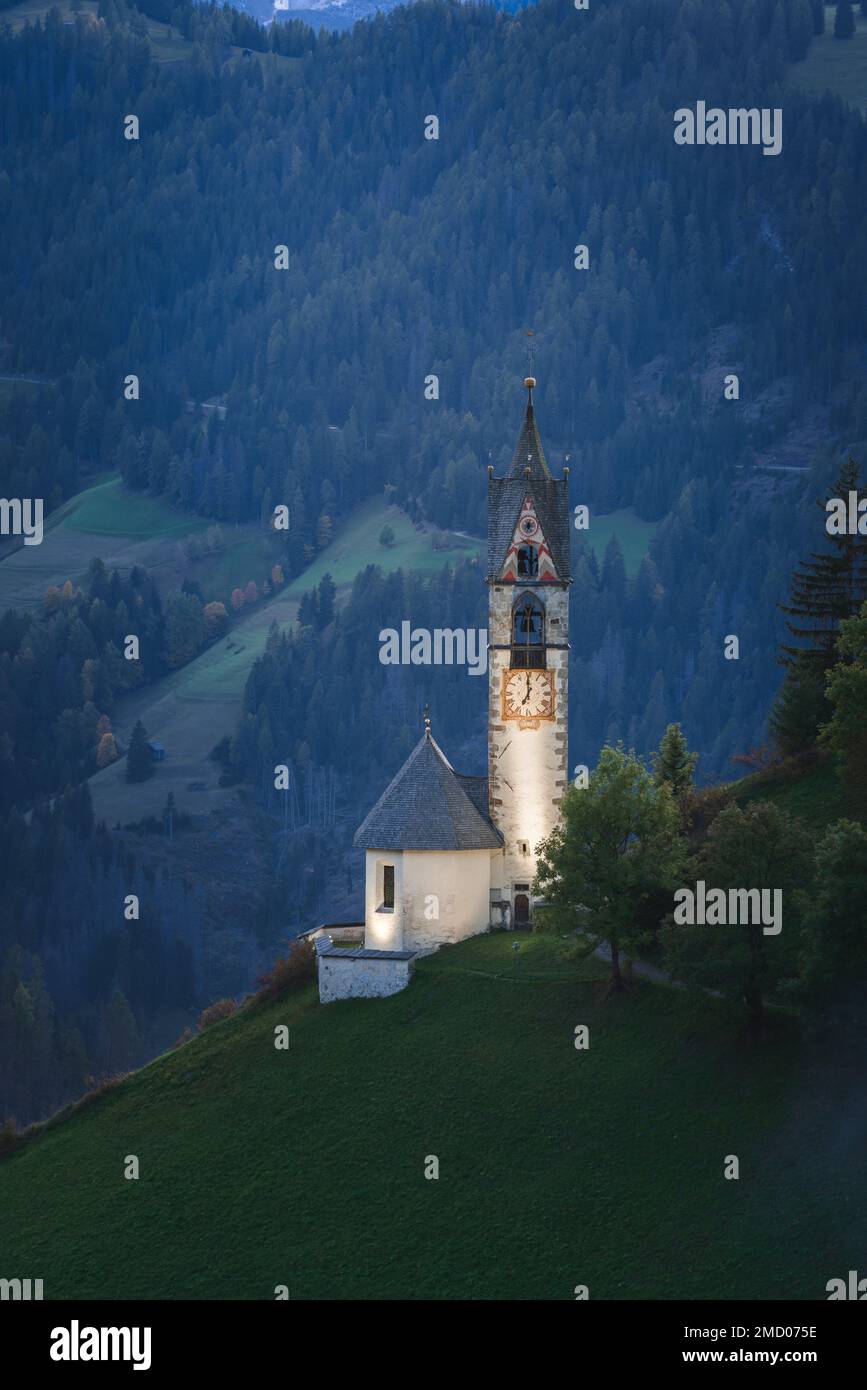 Small church in the mountain at sunset and night, Chiesa di Santa ...