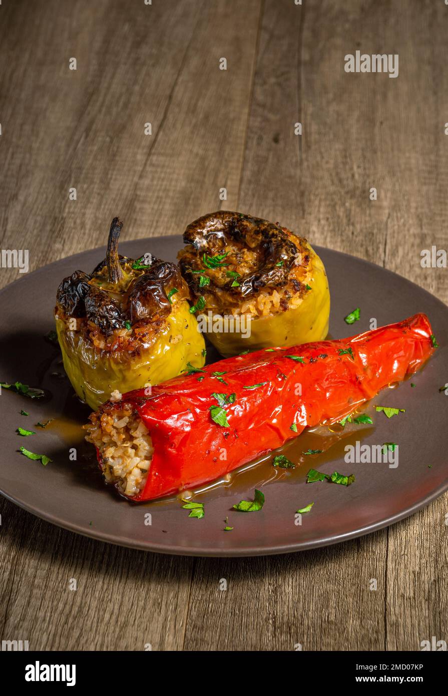 Greek traditional gemista, stuffed peppers with meat and rice Stock ...
