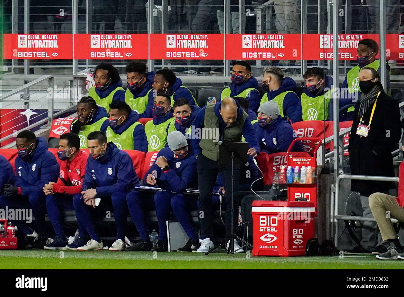 The United States bench looks on during the first half of a FIFA World ...