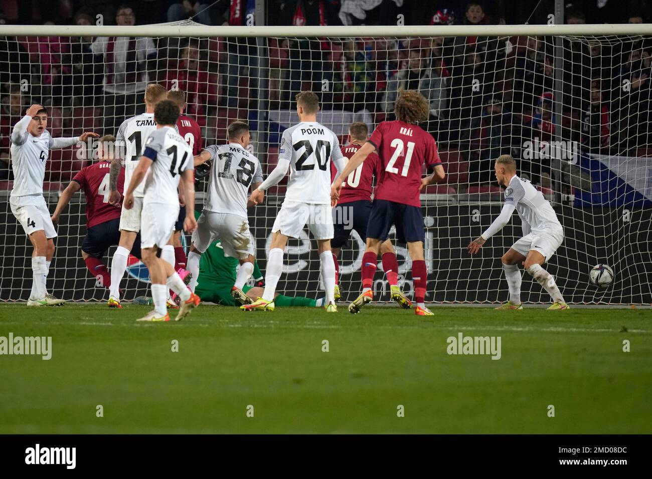 Czech Republic's Jakub Brabec, second left, scores against Estonia ...
