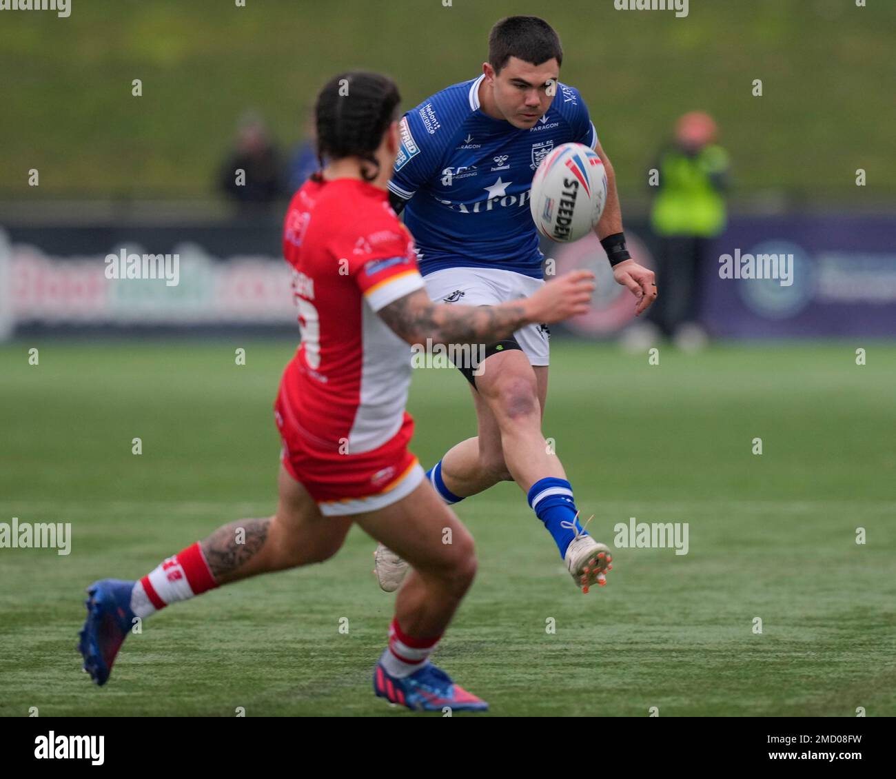 Jake Clifford #7 of Hull FC kicks through during the Rugby League Pre ...