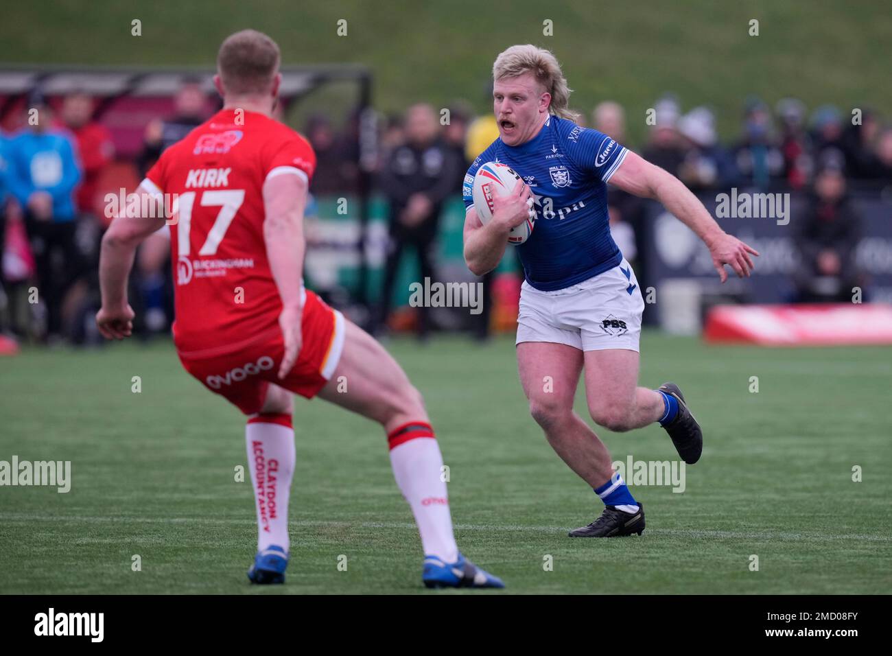 Brad Fash #13 of Hull FC runs with the ball during the Rugby League Pre ...