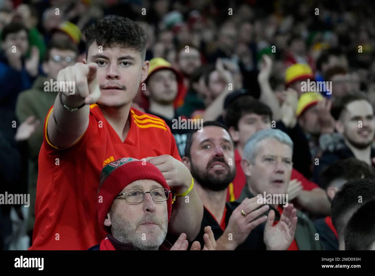 Wales fans cheer ahead of the World Cup 2022 group E qualifying soccer ...