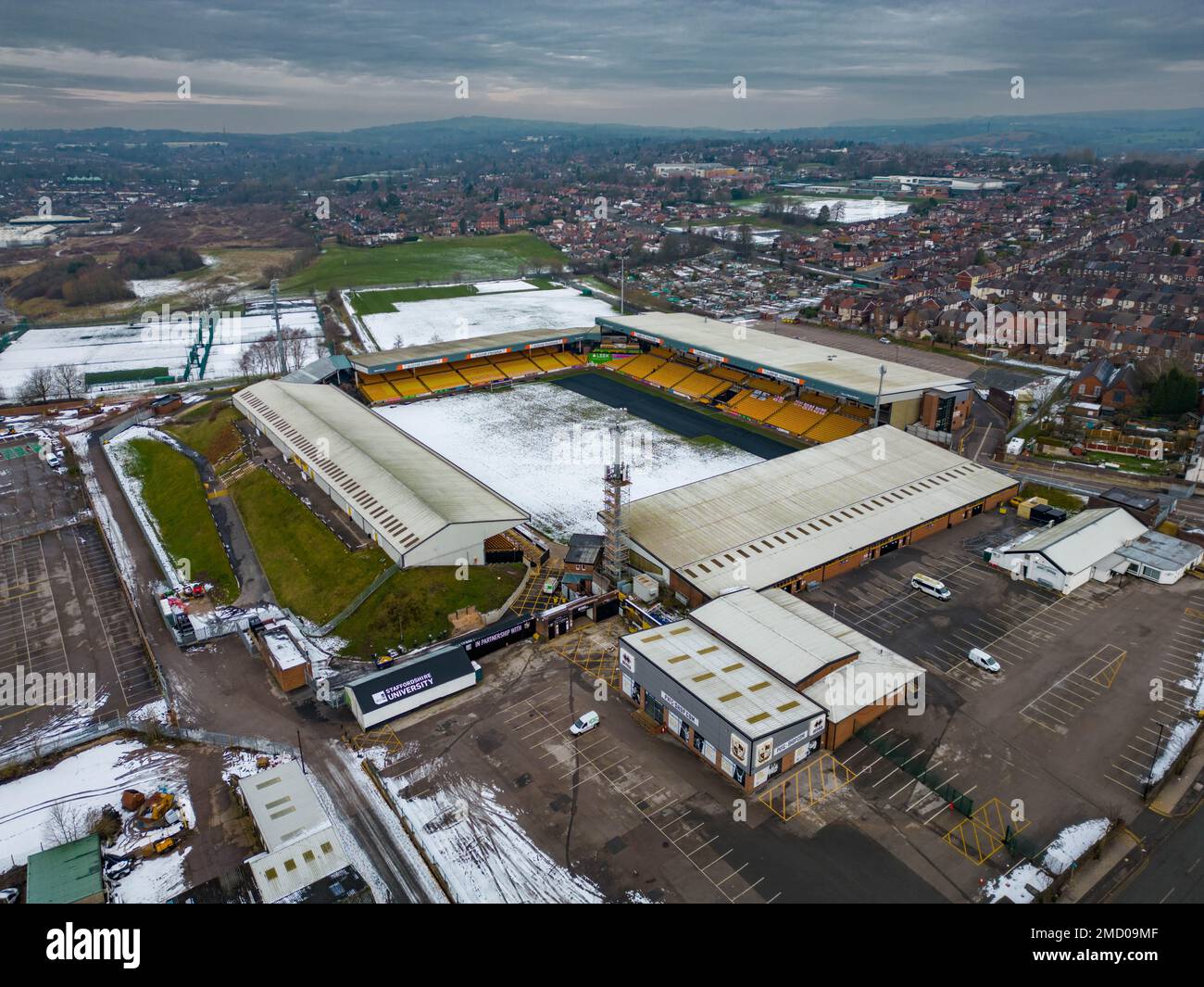 Port Vale Football Club , Vale Park , Aerial Drone In the Snow, Stoke ...