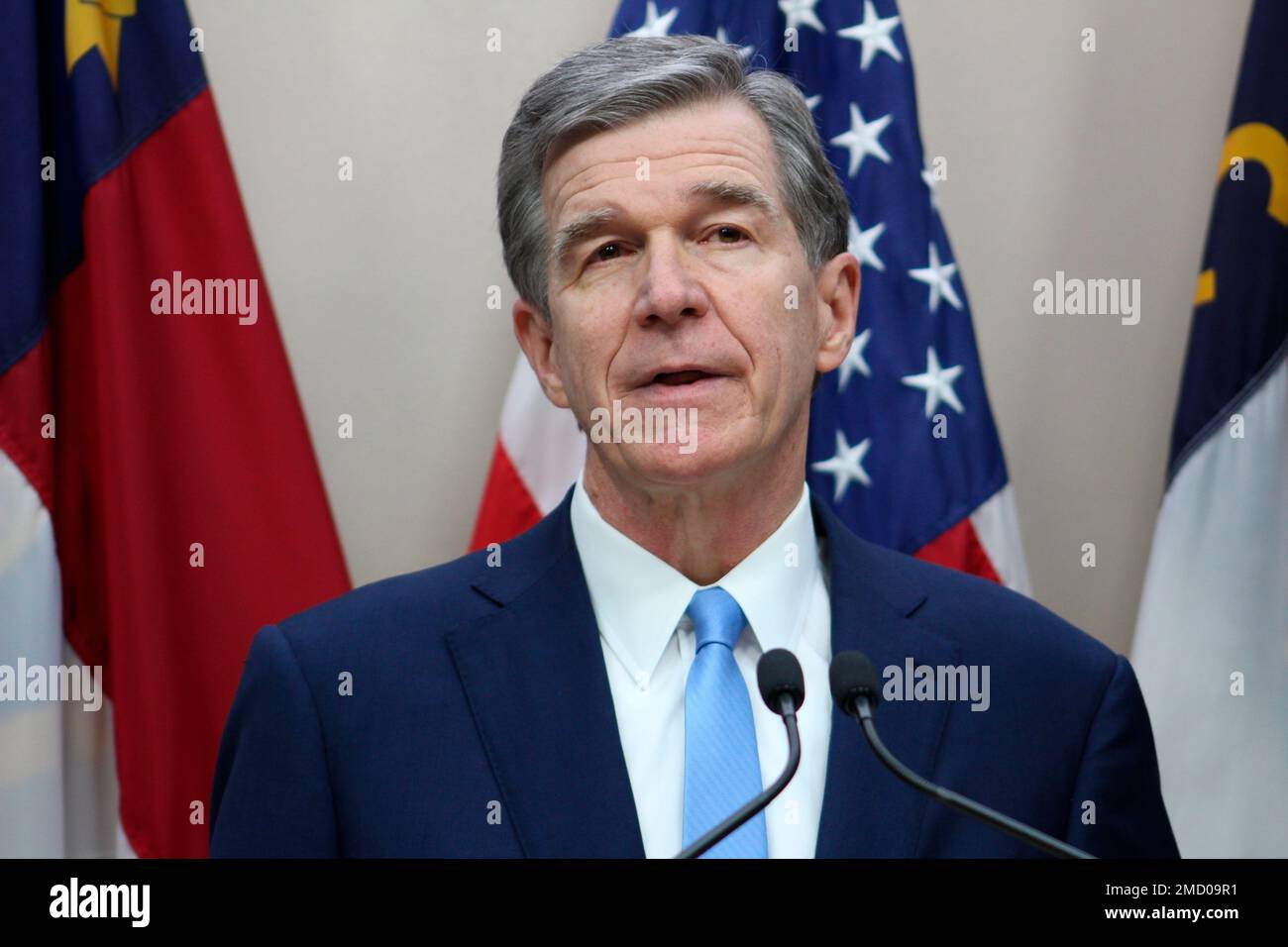 North Carolina Democratic Gov. Roy Cooper holds a news conference in ...